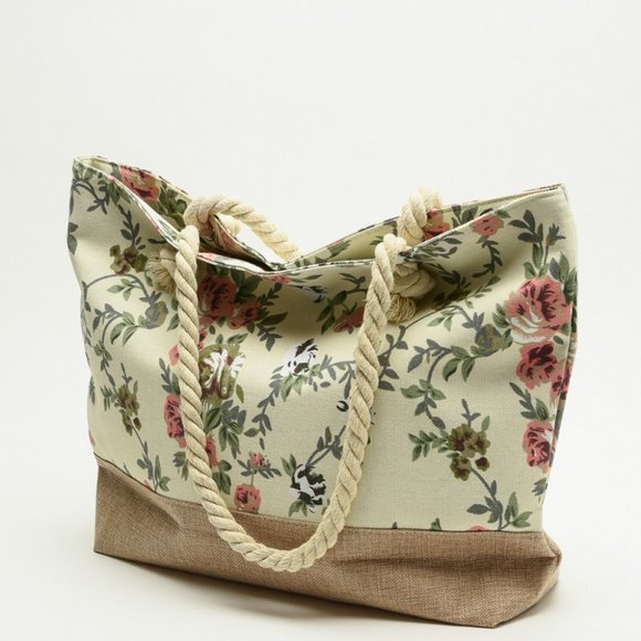 Justin Taylor | Bags | Justin Taylor Floral Rope Handle Tote | Poshmark